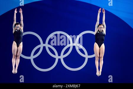 Britain's Yasmin Harper and Scarlett Mew Jensen compete in the Women's Synchronized 3m ...