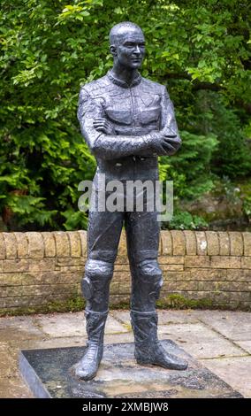 Statue of Steve Hislop (1962-2003), motorcycle racer, Wilton Lodge Park ...