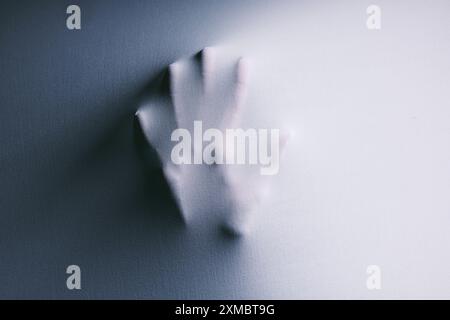 Psychology, monster and person with a fabric sheet for horror, fantasy ...