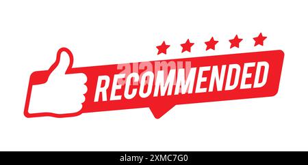 Recommended banner red color with thumbs up and abstract circle. For ...