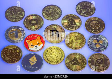 Various cryptocurrencies, symbol coins, optical placeholder for digital ...