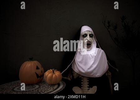 Halloween scary nun skeleton nun horror Stock Photo - Alamy