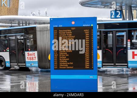 Digital timetable, display board, at the central bus station, WSW buses, at the main railway ...