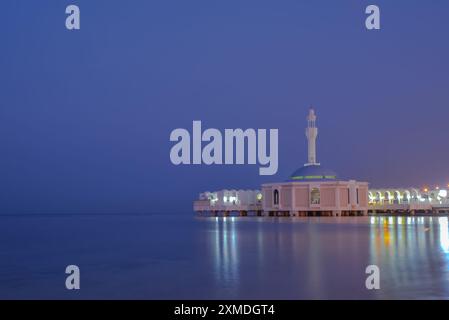 Night View of Al Rahmah Mosque (Floating Mosque) in Jeddah Stock Photo ...