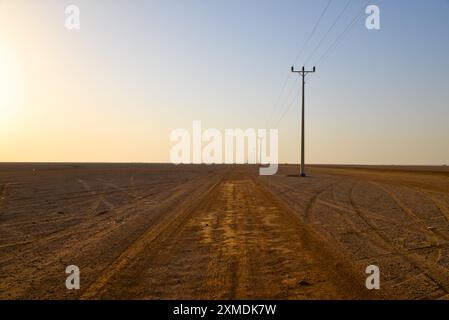 Electricity Line Stretching Across Saudi Desert Landscape Stock Photo ...