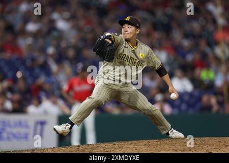 San Diego Padres' Yuki Matsui adjusts his cap after giving up a solo ...