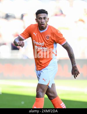 Jordan Gabriel #4 Of Blackpool during the pre-game warmup as he ...
