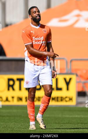 CJ Hamilton of Blackpool during the pre-game warmup ahead of the Sky ...