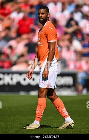 CJ Hamilton of Blackpool during the pre-game warmup ahead of the Sky ...