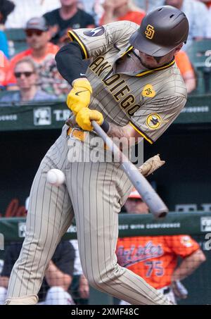 San Diego Padres' Jackson Merrill batting running during the fourth ...