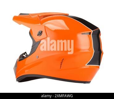 Modern orange motorcycle helmet isolated on white Stock Photo - Alamy