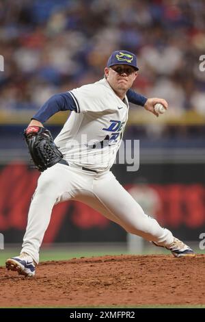 Tampa Bay Rays pitcher Garrett Cleavinger (60) throws during the eighth ...