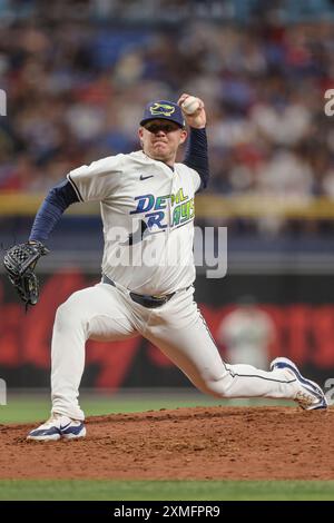 Tampa Bay Rays pitcher Garrett Cleavinger (60) throws during the eighth ...