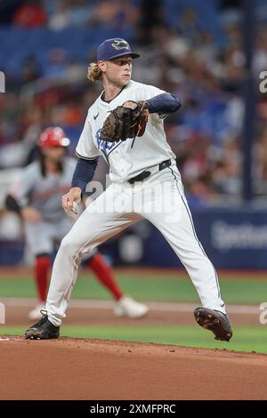 Tampa Bay Rays pitcher Shane Baz throws during the second inning of a ...