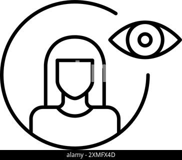 Female user avatar and eye symbol. Profile visibility, activity ...