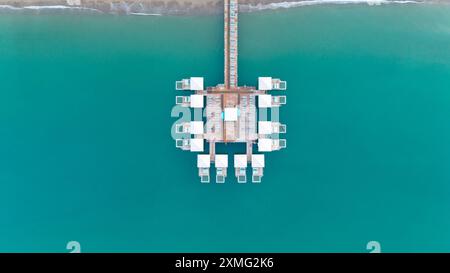 Top view of pavilions on the pier on beach resort at the sea Stock ...