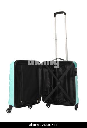 Open empty suitcase for travelling isolated on white Stock Photo - Alamy