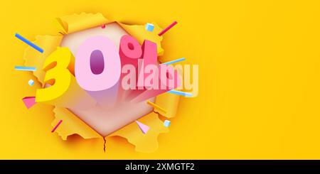Yellow ripped paper. 30 Percent Off. Mega Sale Banner. Vector ...