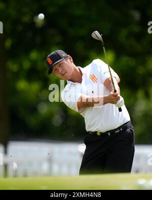 Danny Lee of Iron Heads GC and caddie, Ki Taek Lee, seen during the ...