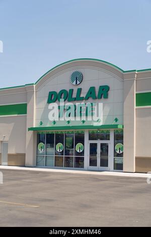 The exterior of Dollar Tree, a discount chain store selling general ...