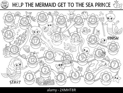 Mermaid black and white dice board game for children with sea princess ...