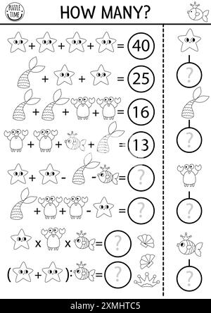 Marine how many starfish game, equation or rebus. Mermaid math activity ...