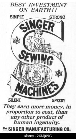 A vintage advertisement for Singer sewing machines, displayed in ...