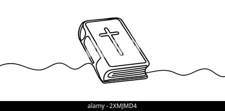 Continuous line drawing of Bible. One line drawing background. Vector ...