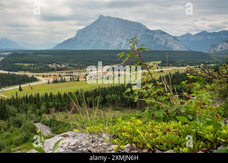 Stunning views over Banff from Cascade Falls in the Canadian Rockies ...