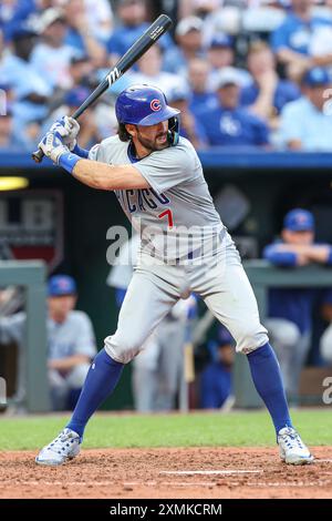 Chicago Cubs' Dansby Swanson bats against the Toronto Blue Jays in a ...