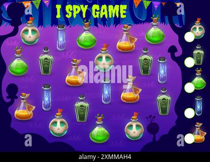Halloween matching game with witch and potion ingredients. Autumn math ...