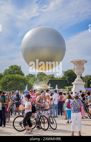 France, Paris, Tuileries Gardens, the Paris Olympic cauldron set up as ...