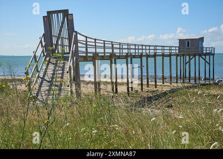 Square net fishing on stilts at the charente coast Stock Photo - Alamy