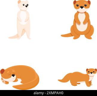Cute mink icons set cartoon vector. Funny cartoon mink animal. Cartoon ...