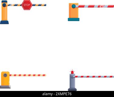 Railway crossing icons set cartoon vector. Open and closed railroad ...