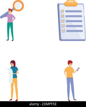 Effective planning icons set cartoon vector. People managing time ...