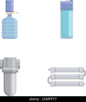 New filter icons set cartoon vector. Water purification and filtration ...