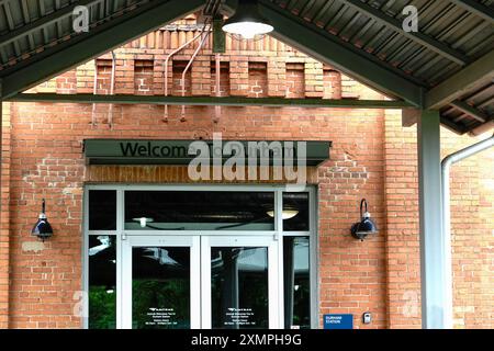 Sign for Durham, North Carolina Amtrak train station, serving the ...