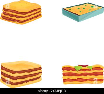 Homemade lasagna icons set cartoon vector. Tasty meat dish. Italian ...