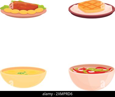 Caribbean product icons set cartoon vector. Delicious caribbean cuisine ...