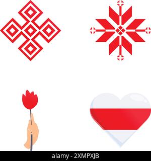 Belarus symbol icons set cartoon vector. Old flag of belarus. National ...