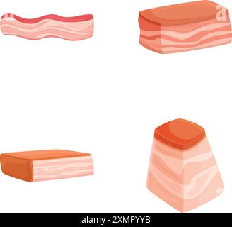 Digital illustration of stylized bacon strips and rolled slices on a ...