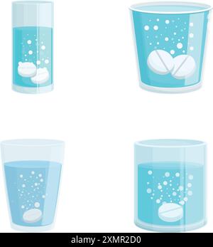 Vector graphic showing four stages of effervescent tablets dissolving ...