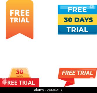 Set of colorful digital badges offering free trials, suitable for web ...