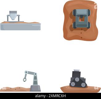 Collection of four different cartoonstyle industrial machine graphics ...