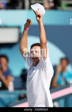 Jagger Eaton, of the United States, celebrates during the men's ...