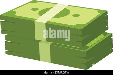 Two stacks of green banknotes bound by paper bands are lying on top of ...