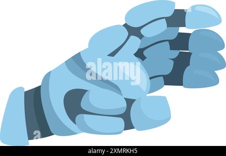 Blue robot hand reaching out with fingers spread open in side view ...