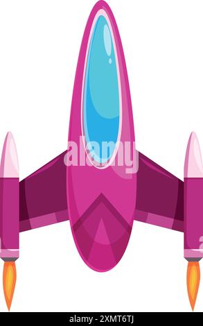 Cartoon spaceship flying with burning engines, space exploration ...