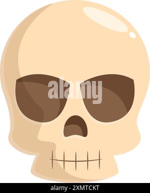 Cartoon skull staring with empty eyes and stitched mouth, a spooky and ...